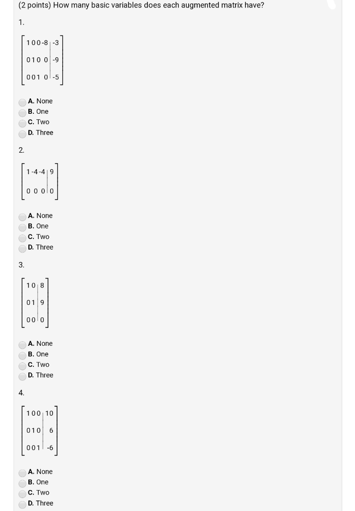 Solved (2 points) How many basic variables does each | Chegg.com