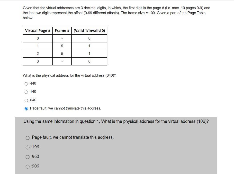 Solved Given that the virtual addresses are 3 decimal | Chegg.com