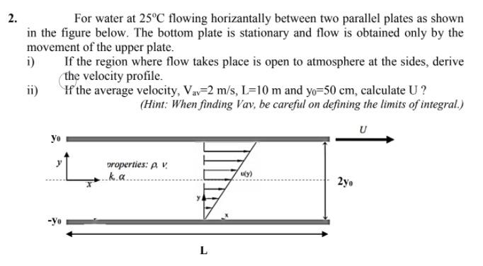 Solved 2. For water at 25°C flowing horizantally between two | Chegg.com