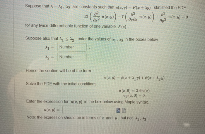 Solved Suppose that λ λι , A2 are constants such that | Chegg.com