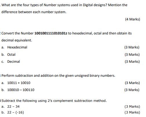 What are the four types of Number systems used in | Chegg.com