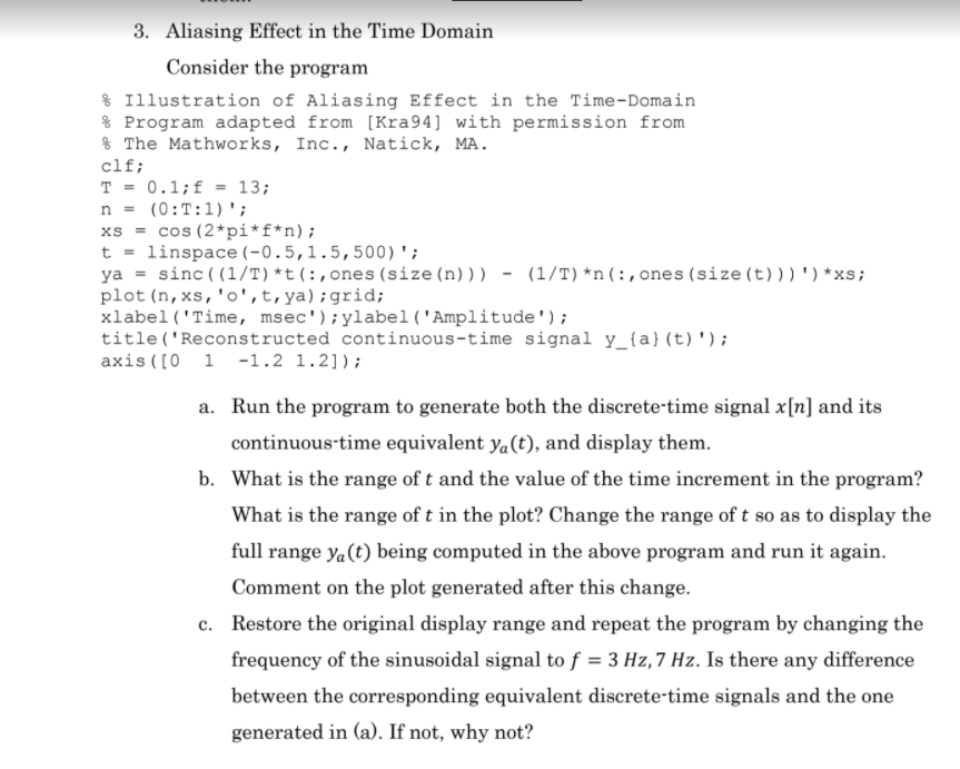 Solved 3. Aliasing Effect in the Time Domain Consider the | Chegg.com