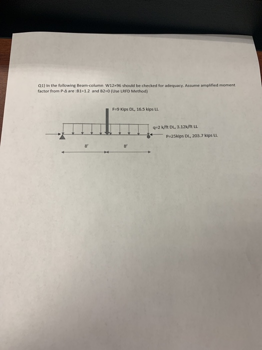 Solved Q 1) In the following Beam-column W12x96 should be | Chegg.com
