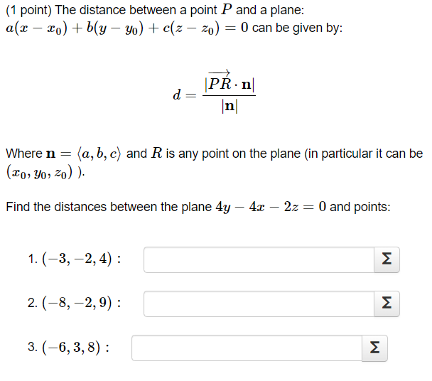 Solved (1 point) The distance between a point P and a plane: | Chegg.com