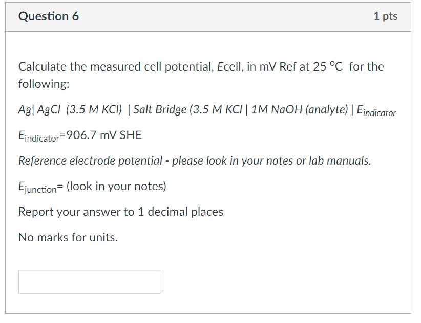 Solved Calculate The Measured Cell Potential Ecell In Mv