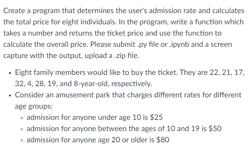 Solved Create a program that determines the user's admission | Chegg.com
