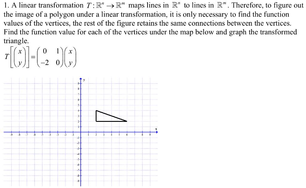 Solved 1. A linear transformation T:R” →R” maps lines in R" | Chegg.com