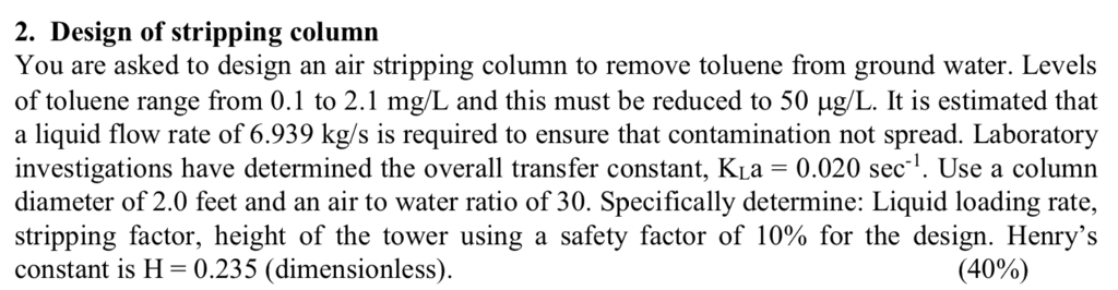 2. Design of stripping column You are asked to design | Chegg.com