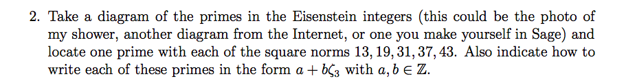 2. Take a diagram of the primes in the Eisenstein | Chegg.com