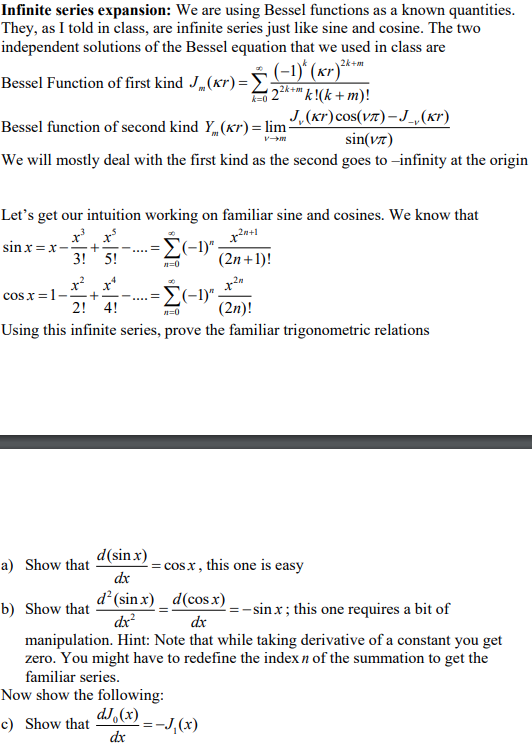 Infinite Series Expansion We Are Using Bessel