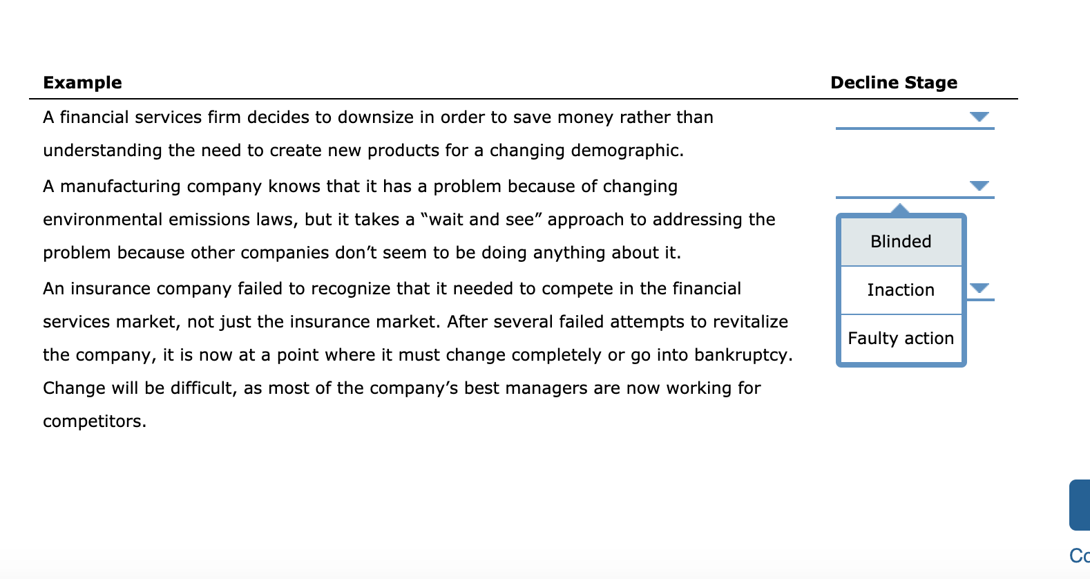 Solved Decline Stage Example A financial services firm | Chegg.com
