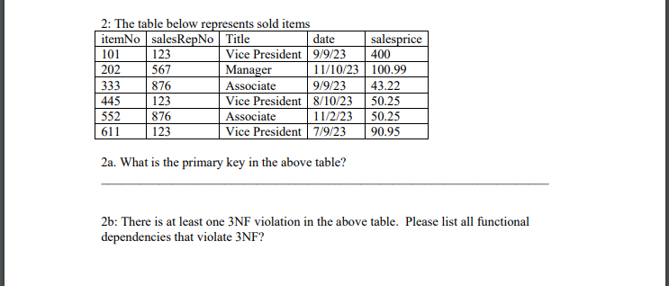 Solved 2.: The tahle helow renresents sold items 2a. What is | Chegg.com