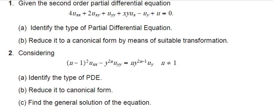 Solved 1. Given the second order partial differential | Chegg.com