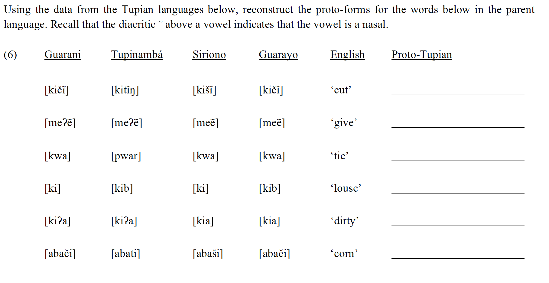 Language Change (6) Using the data from the Tupian | Chegg.com
