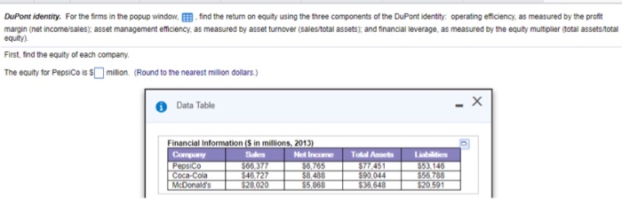 Solved DuPont identity. For the firms in the popup window, | Chegg.com