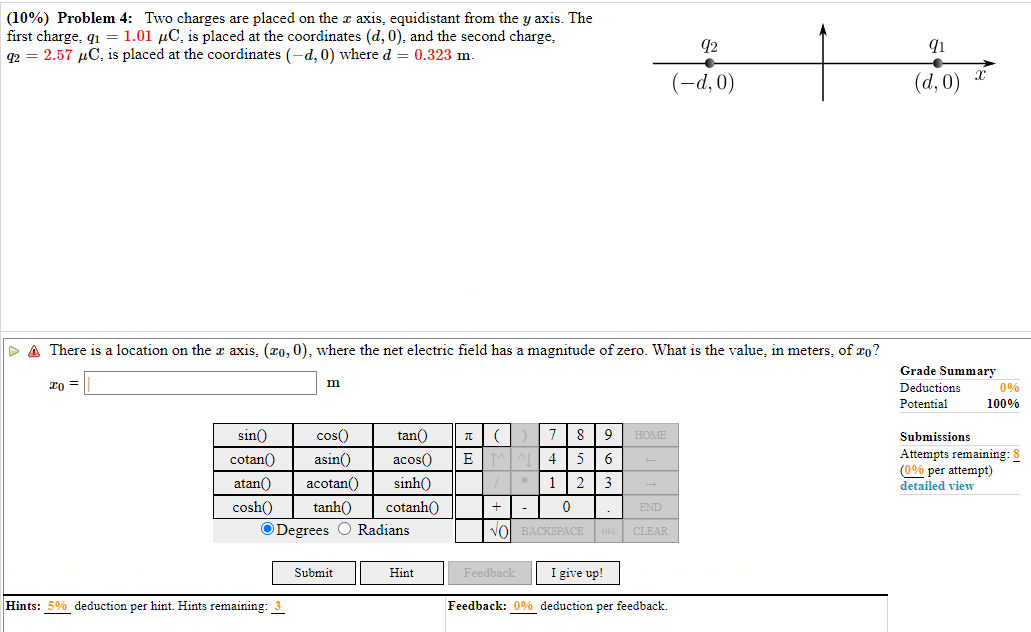 Solved (10\%) Problem 4: Two charges are placed on the x | Chegg.com
