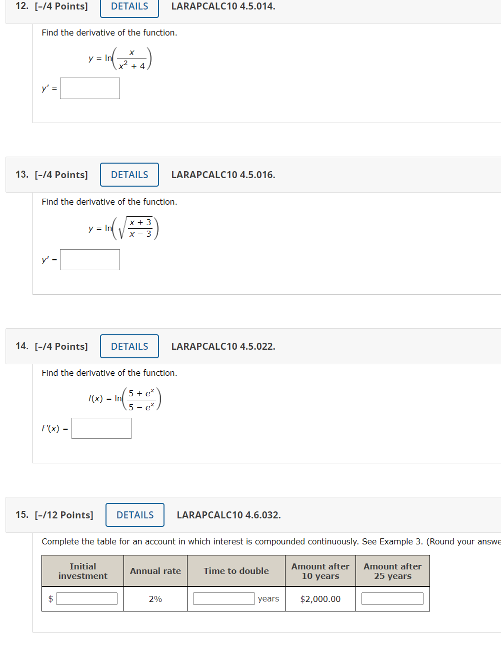 Solved Find the derivative of the function. y=ln(x2+4x) y′= | Chegg.com