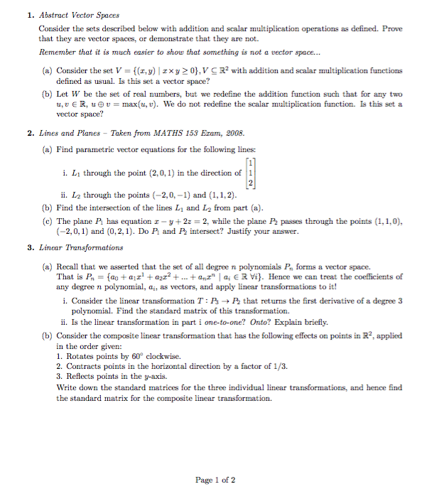 Solved 1. Abstract Vector Spaces Consider the sets described | Chegg.com