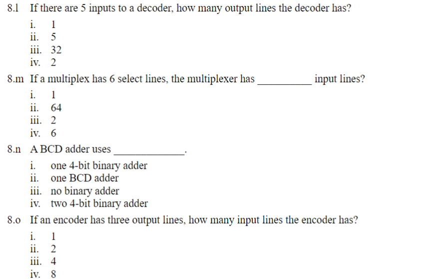 Solved 81 If There Are 5 Inputs To A Decoder How Many 2206