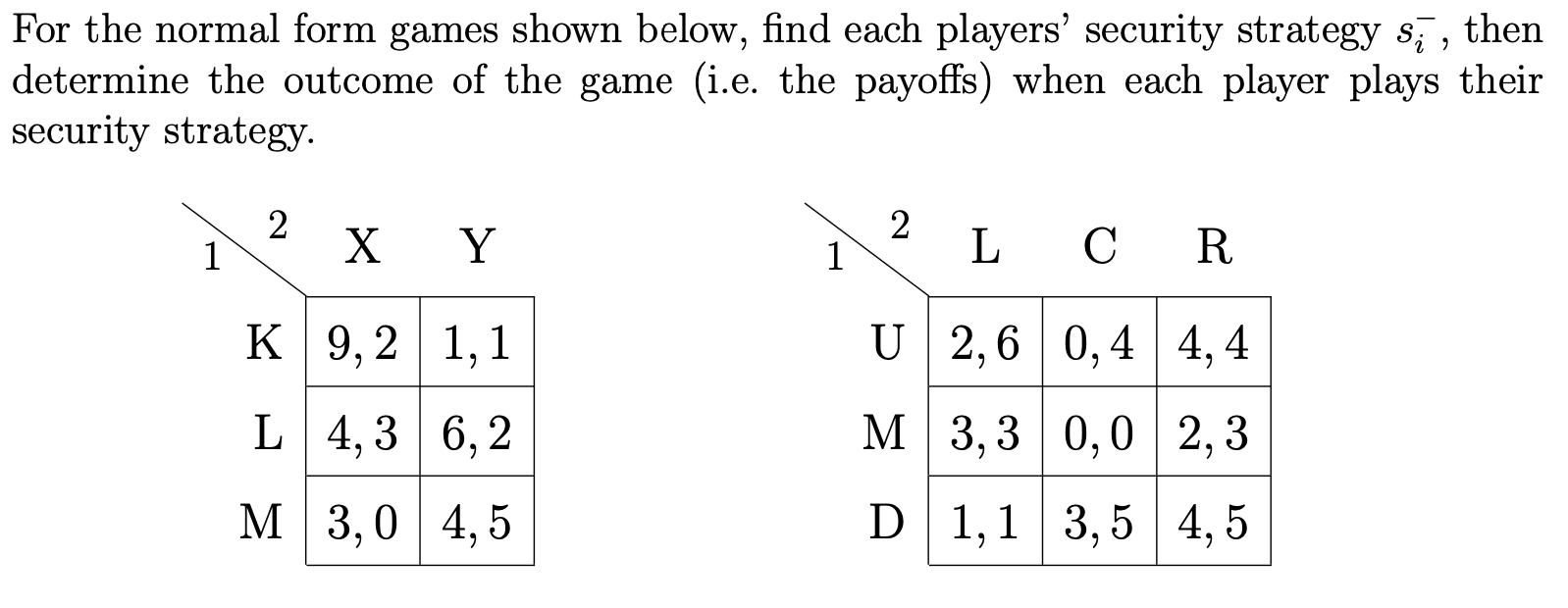 Solved For the normal form games shown below, find each | Chegg.com