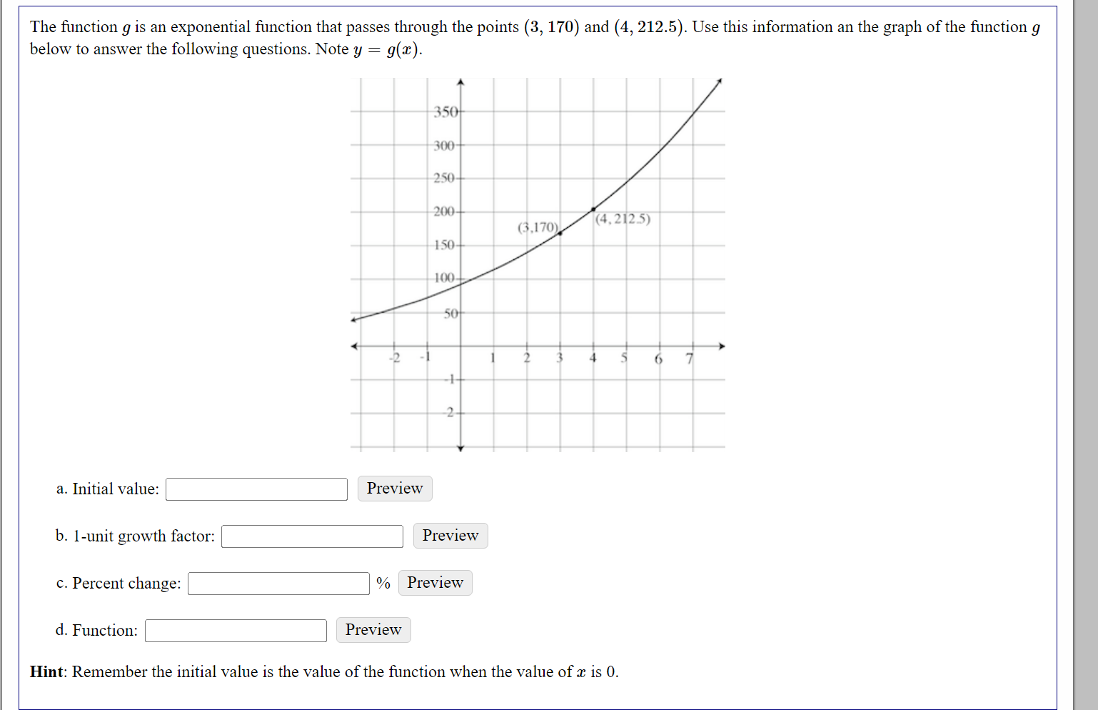 Solved The function g is an exponential function that passes | Chegg.com