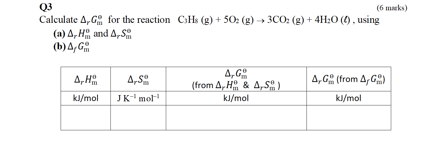 Solved Q3 -> > (6 marks) Calculate A, Gm for the reaction | Chegg.com