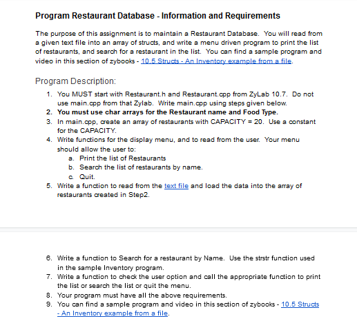 Solved Program Restaurant Database - Information and | Chegg.com
