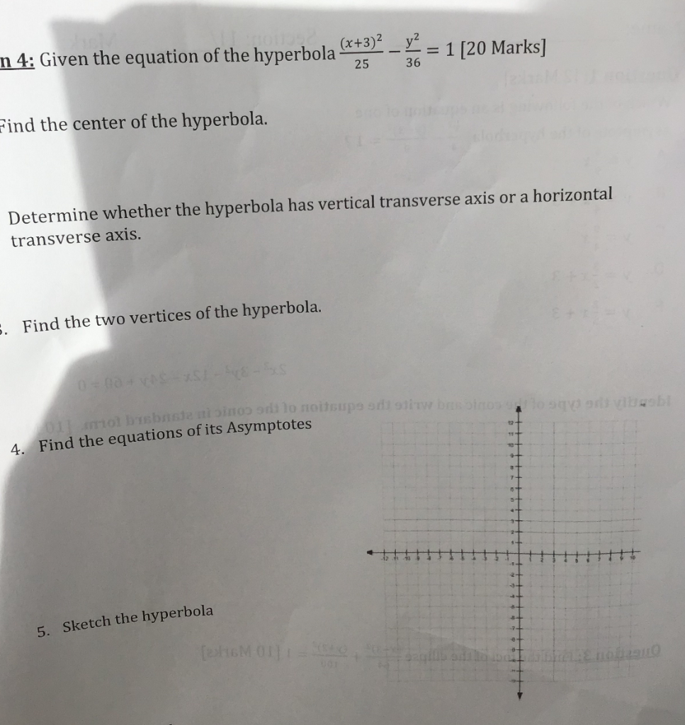 Solved n 4: Given the equation of the hyperbola (x+3) – 2 = | Chegg.com