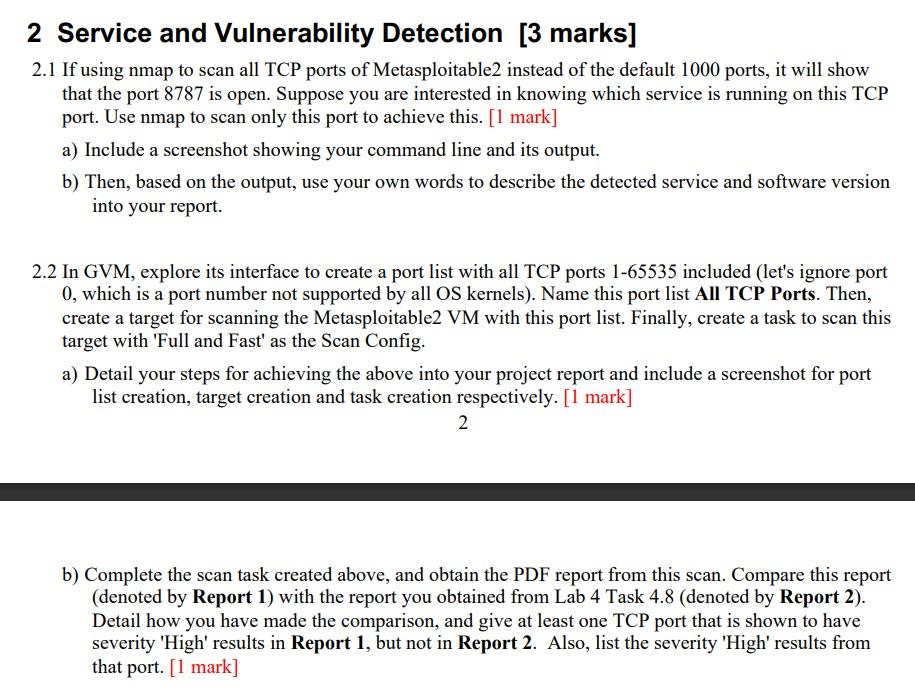 2 Service and Vulnerability Detection [3 marks] 2.1 | Chegg.com