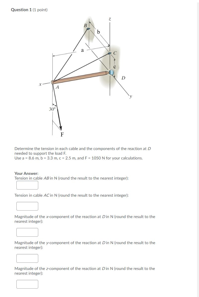 Solved Question 1 (1 point) 30° Determine the tension in | Chegg.com