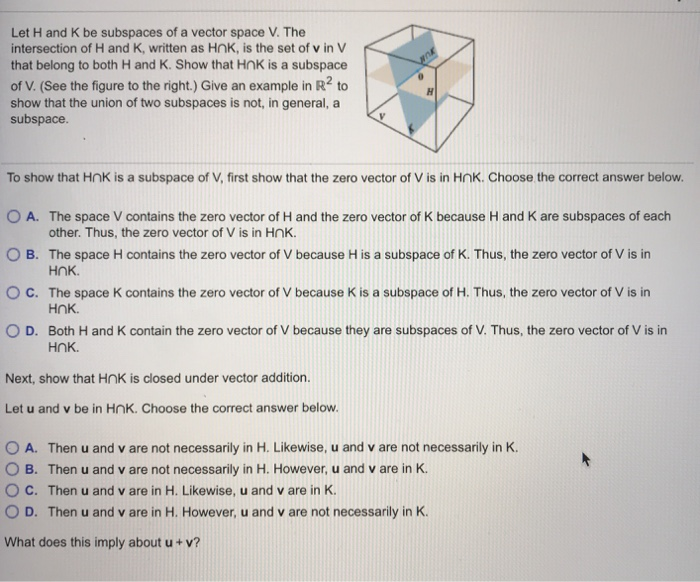 Solved Let H And K Be Subspaces Of A Vector Space V The