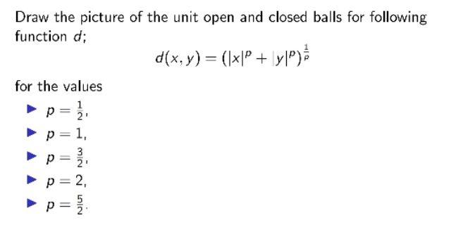 Solved Draw the picture of the unit open and closed balls | Chegg.com