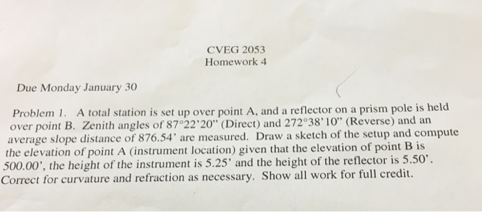 Solved A total station is set up over point A. and a | Chegg.com