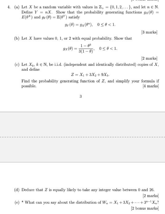 (a) Let X be a random variable with values in | Chegg.com