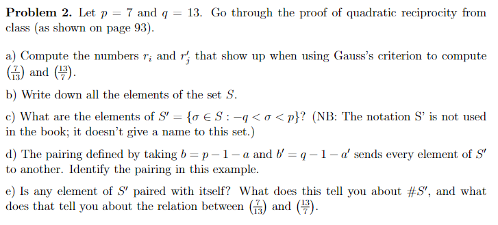 Problem 2. Let p = 7 and q class (as shown on page | Chegg.com