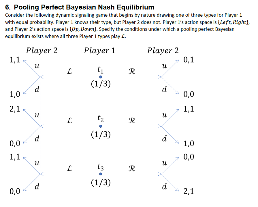 6. Pooling Perfect Bayesian Nash Equilibrium Consider | Chegg.com