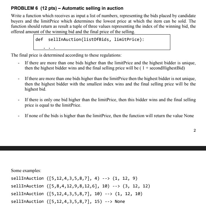 Solved PROBLEM 6 (12 pts) - Automatic selling in auction | Chegg.com
