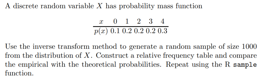 Solved A discrete random variable X has probability mass | Chegg.com