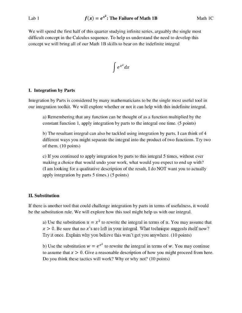 Solved Lab 1 f(x)=ex2 : The Failure of Math 1B Math 1C We | Chegg.com