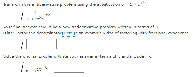 Solved Transform the antiderivative problem using the | Chegg.com