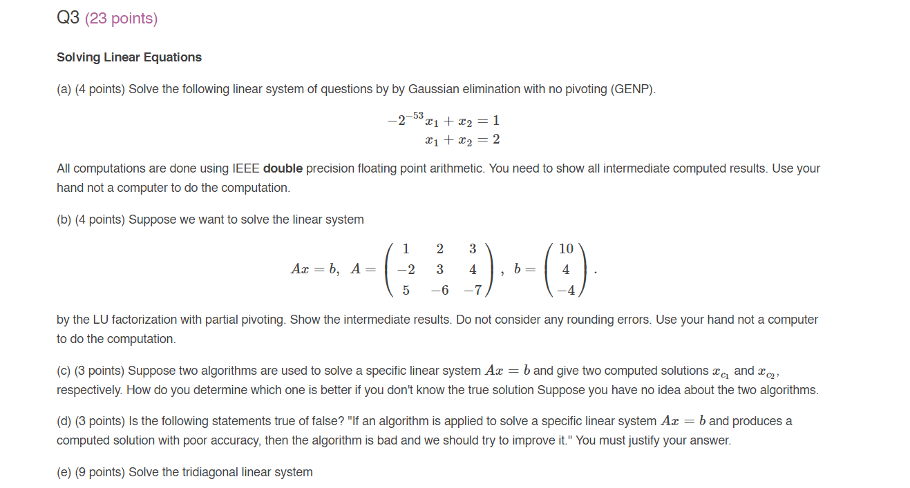 Q3 (23 points) Solving Linear Equations (a) (4 | Chegg.com