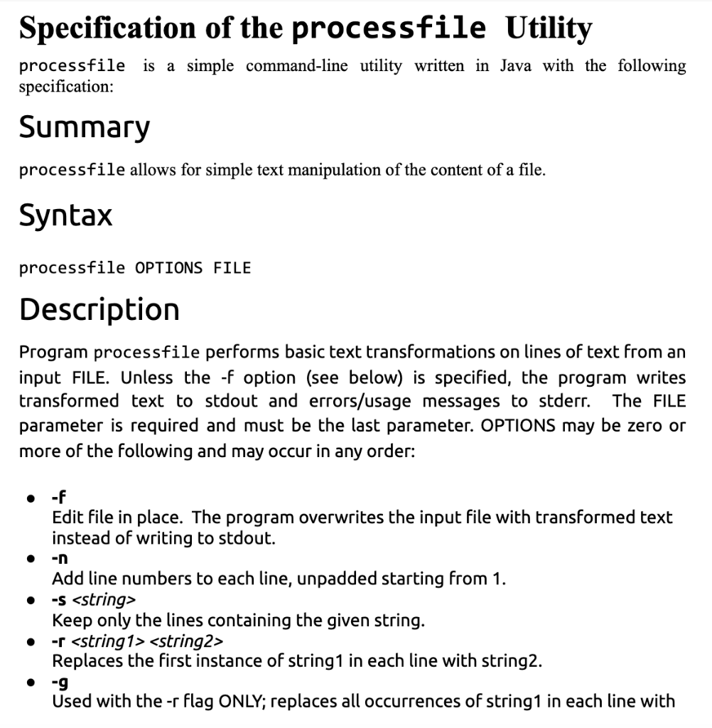 Specification of the processfile Utility processfile | Chegg.com