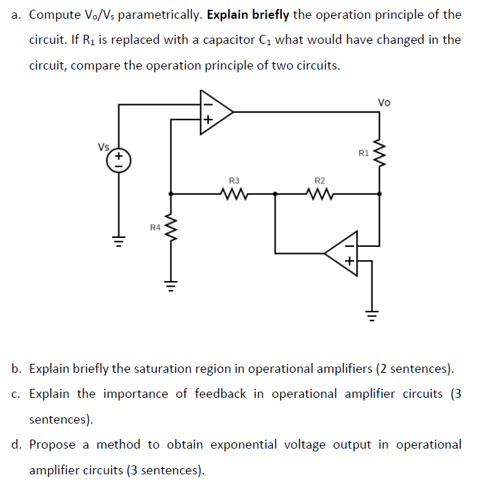 Solved a. Compute V./Vs parametrically. Explain briefly the | Chegg.com