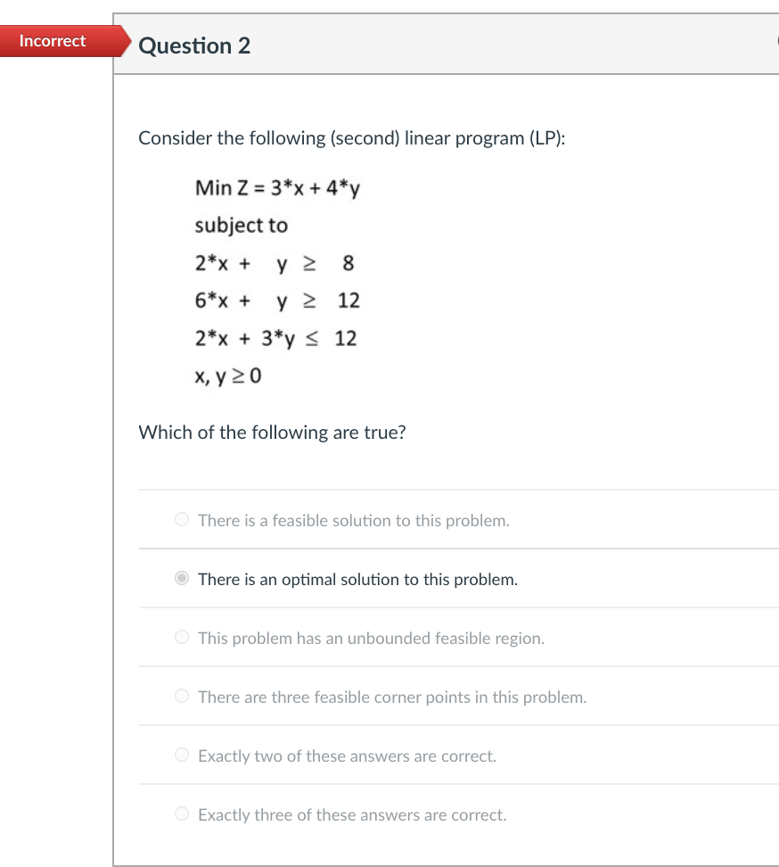 Solved Incorrect Question 1 0 / 1 pts Consider the following | Chegg.com