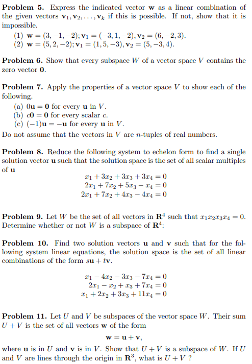 Solved Problem 5. Express the indicated vector w as a linear | Chegg.com