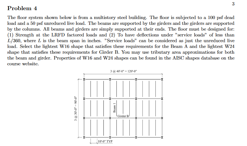 Solved 3 Problem 4 The floor system shown below is from a | Chegg.com