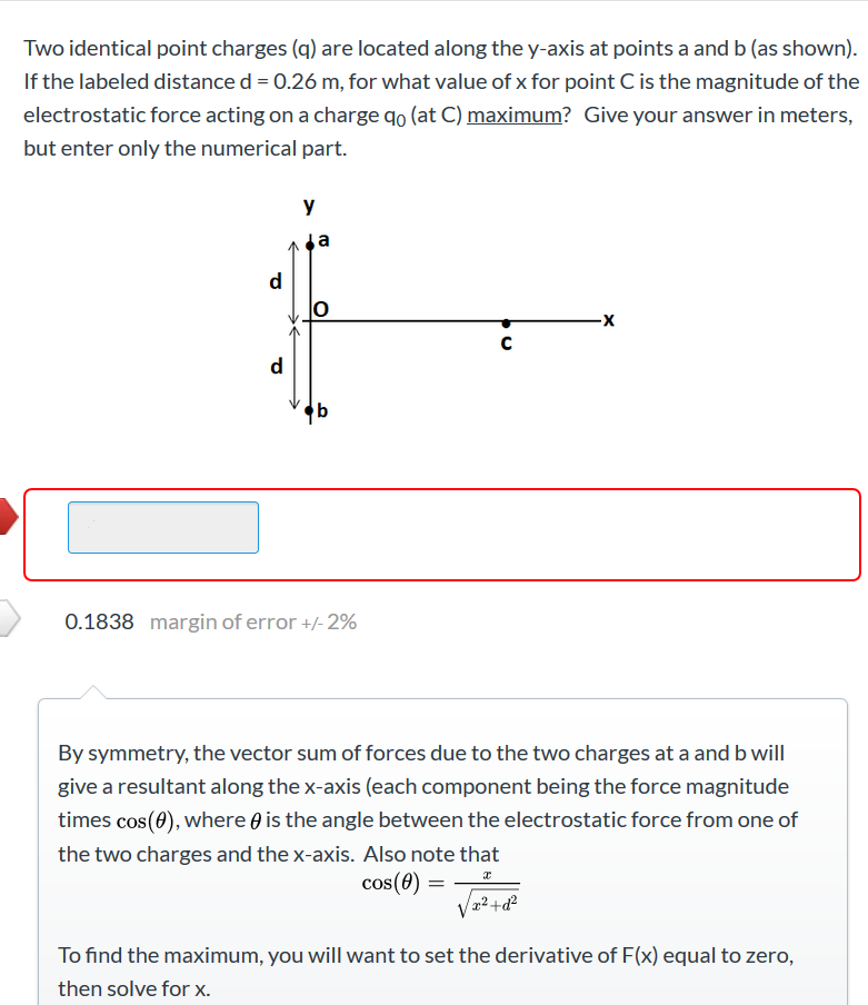 Solved Two identical point charges (q) are located along the | Chegg.com