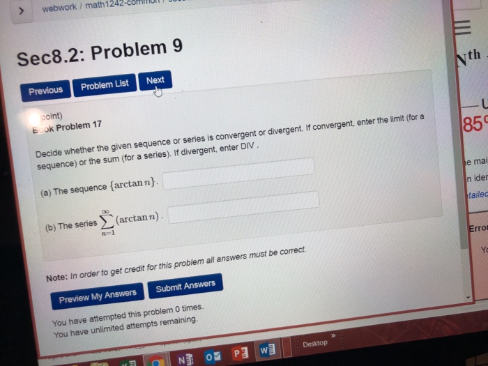 Solved > webwork / math 1242-cOMTIUTT Sec8.2: Problem 9 | Chegg.com