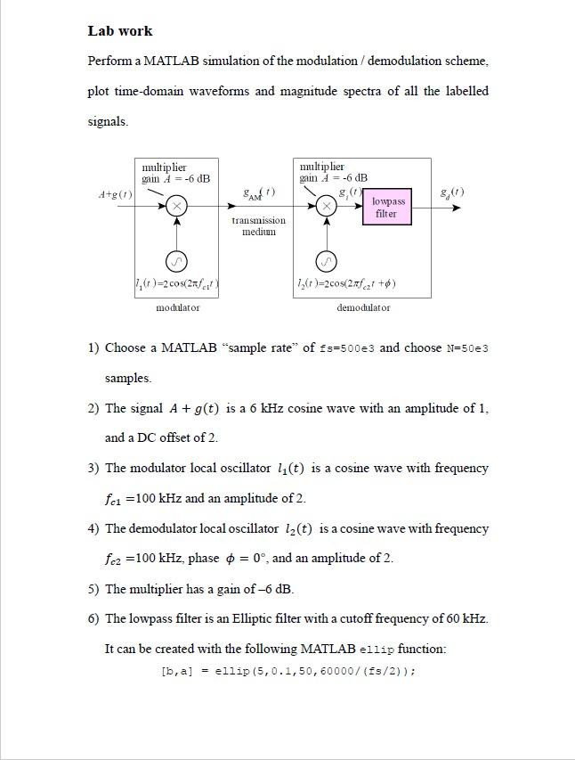 Solved Lab Work Perform A Matlab Simulation Of The