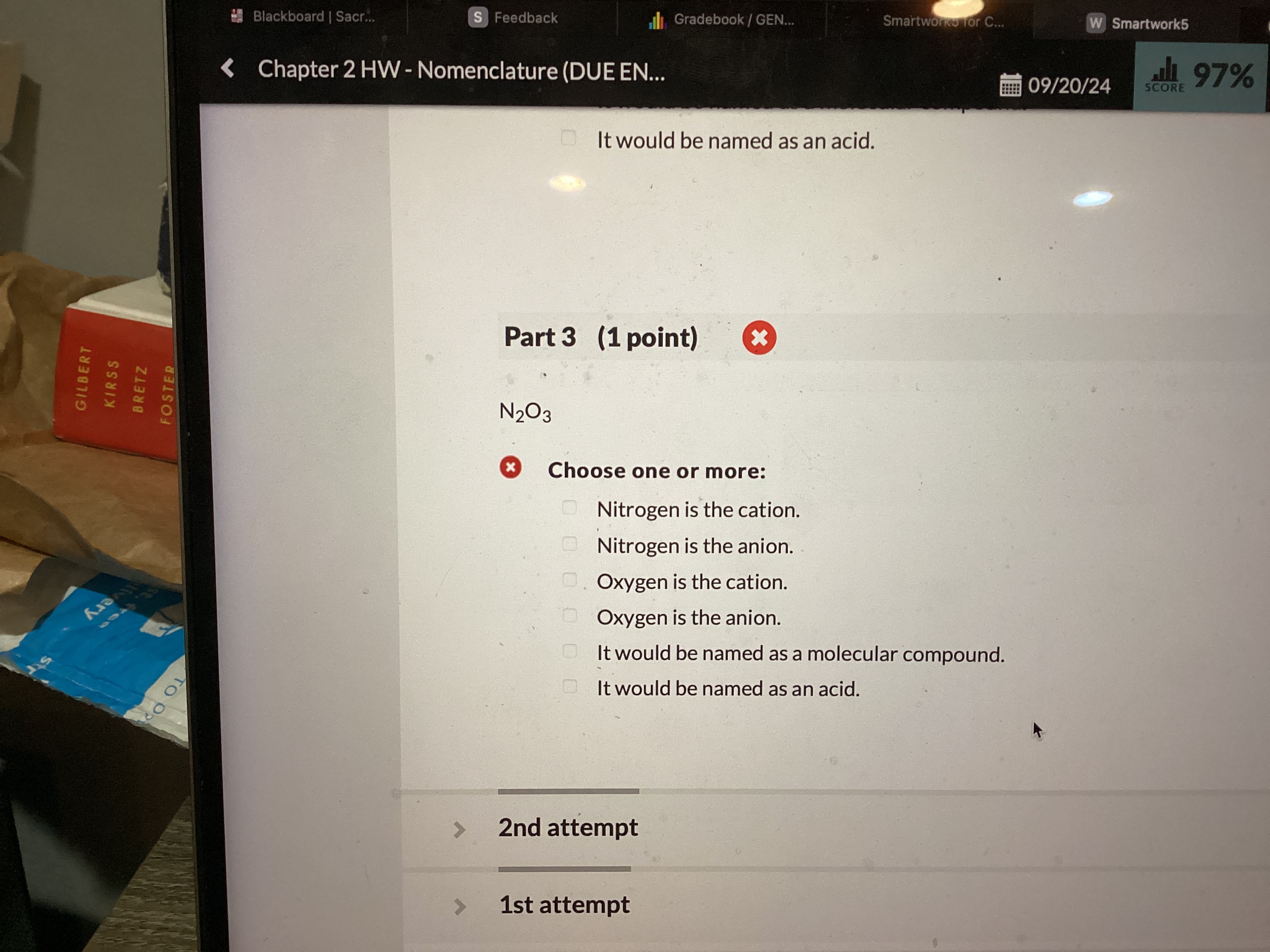 Solved Part 3 (1 ﻿point)N2O3Choose one or more:Nitrogen is | Chegg.com